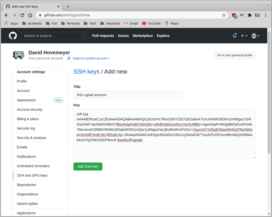 EN.601.220: Github ssh authentication